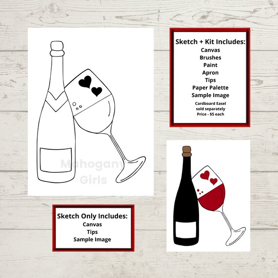 Wine Time / Pre-drawn Canvas / Pre-sketched Canvas / Outlined - Etsy