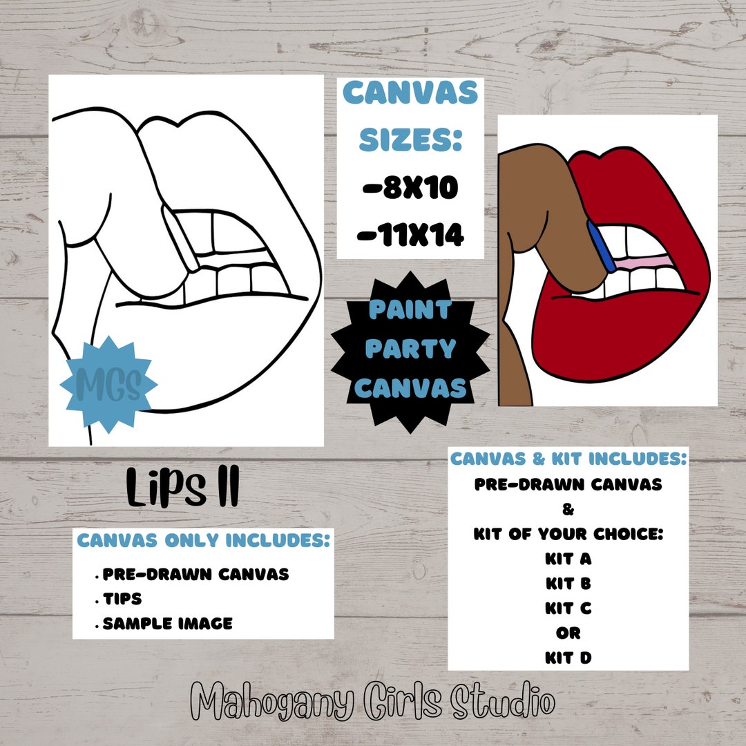 Lips II / Pre-drawn Canvas / Pre-sketched Canvas / Outlined Canvas ...