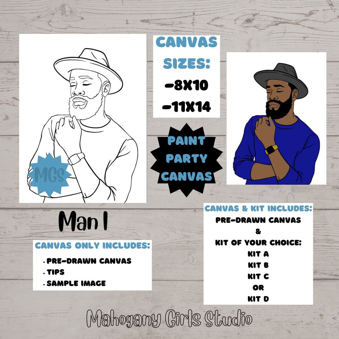 Man I / Pre-drawn Canvas / Pre-sketched Canvas / Outlined - Etsy