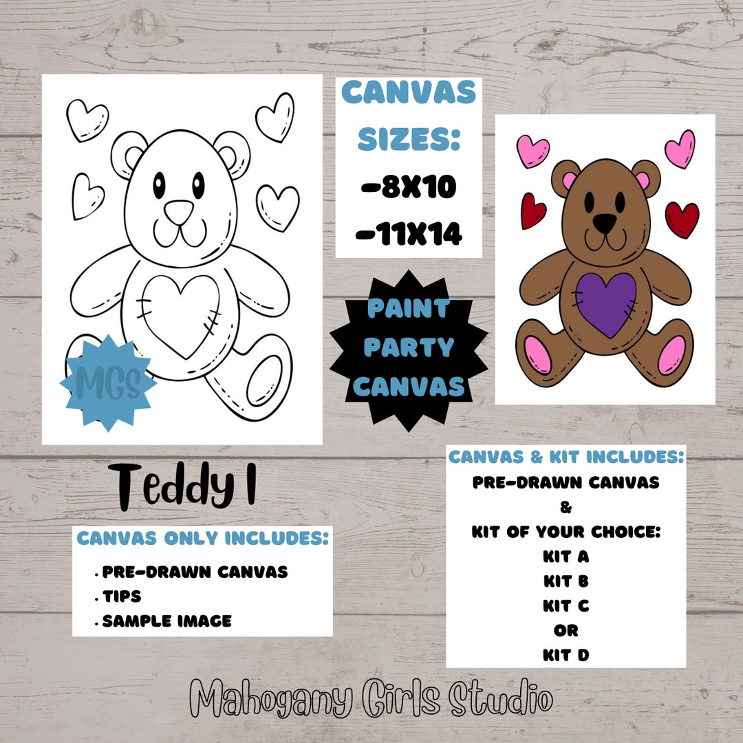 Teddy I / Pre-drawn Canvas / Pre-sketched Canvas / Outlined Canvas ...