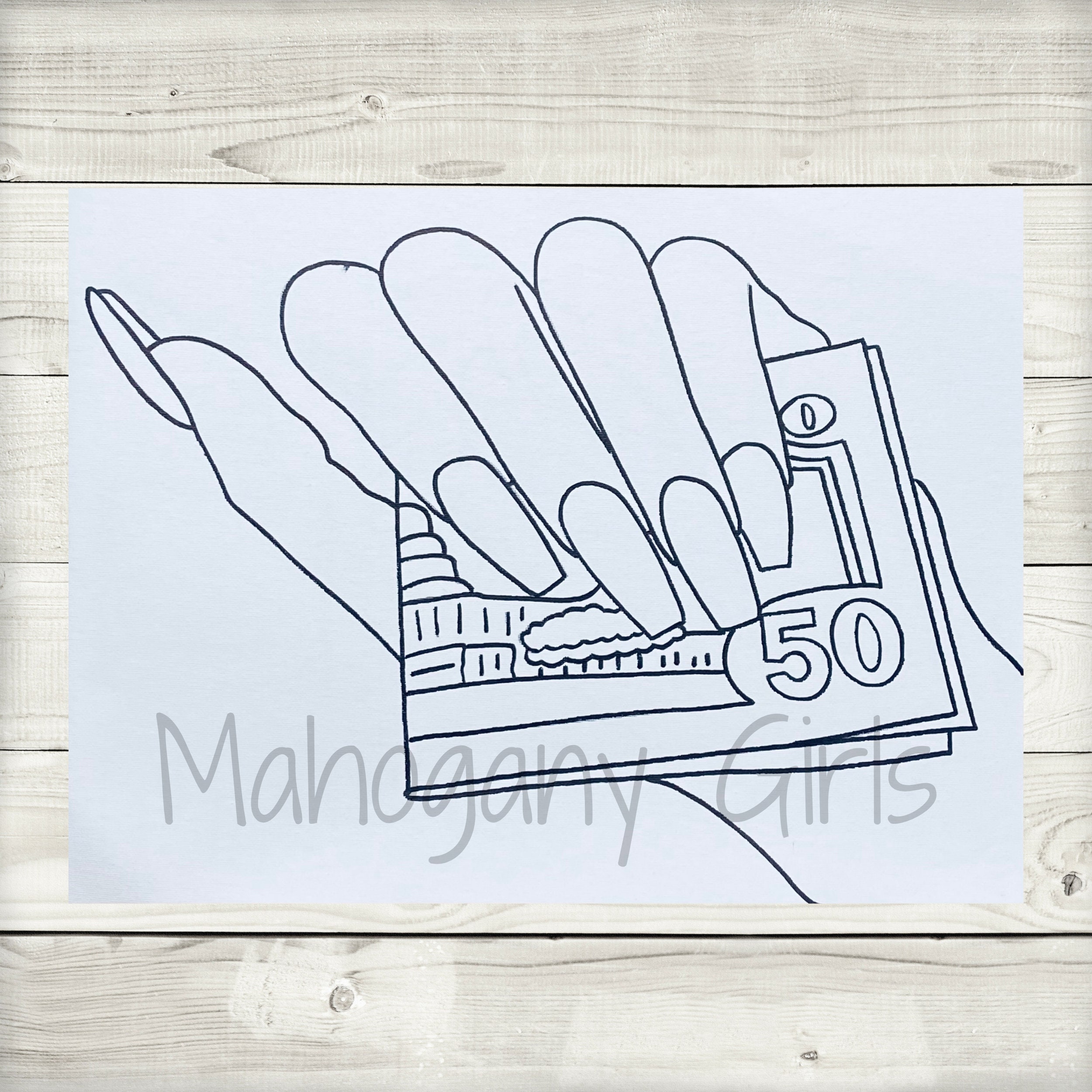 50 Bucks / Pre-drawn Canvas / Pre-Sketched Canvas / Outlined | Etsy