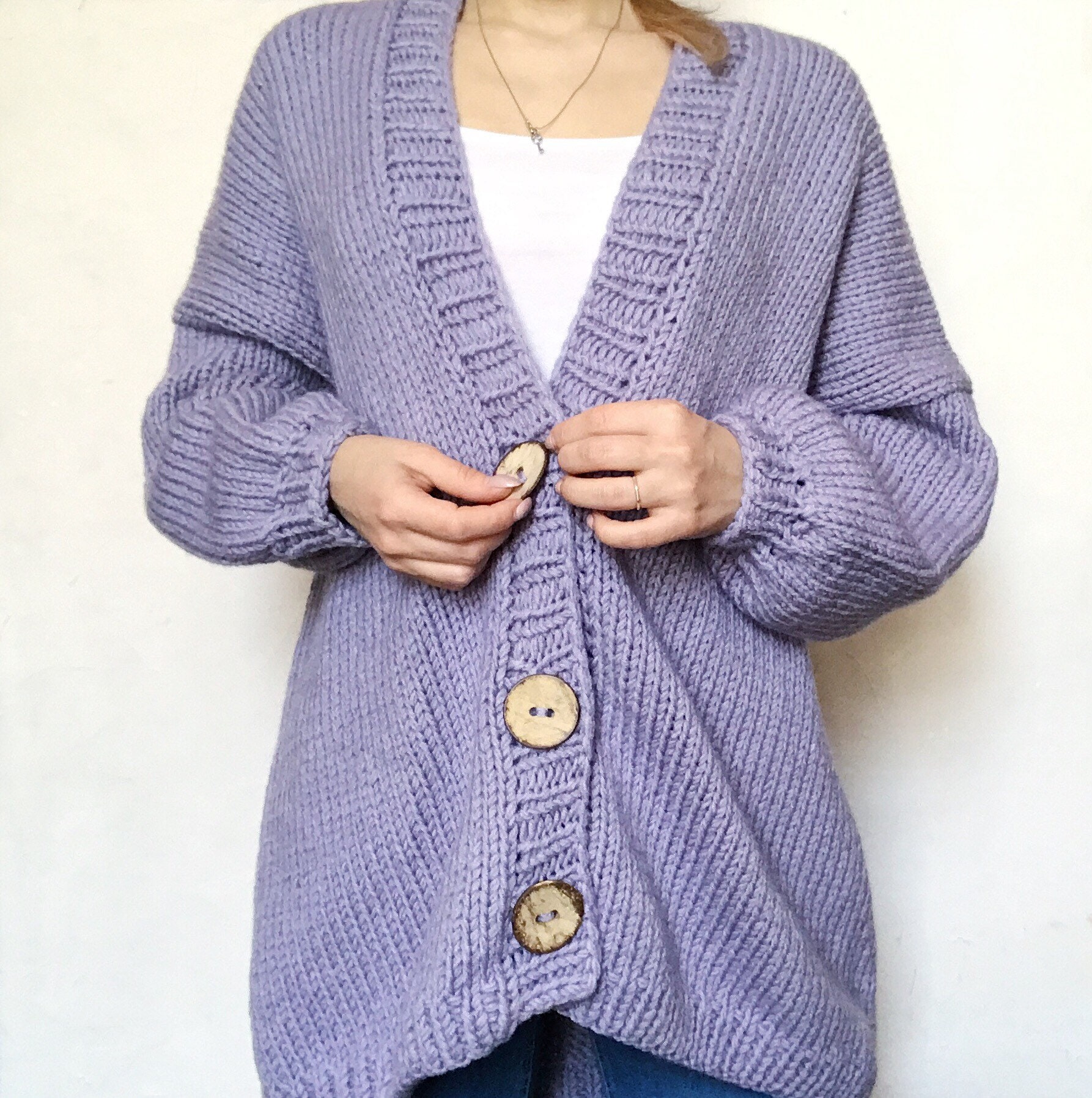 Chunky knit cardigan Oversized purple cardigan with big | Etsy