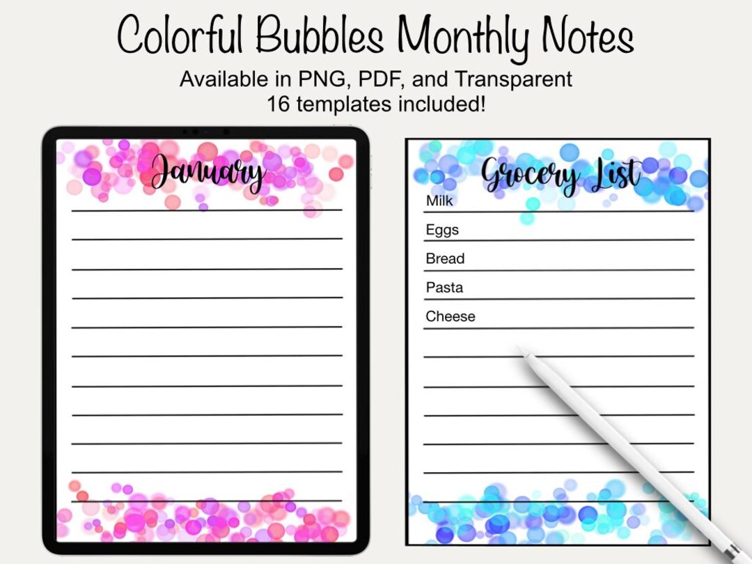 Monthly Note Templates (PNG and PDF), Instant Digital Download - Etsy