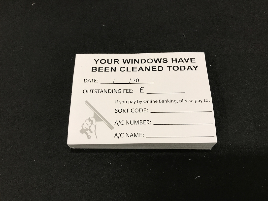 Window Cleaner Receipts 1 Pad of 100 Sheets Your Windows Have Been ...