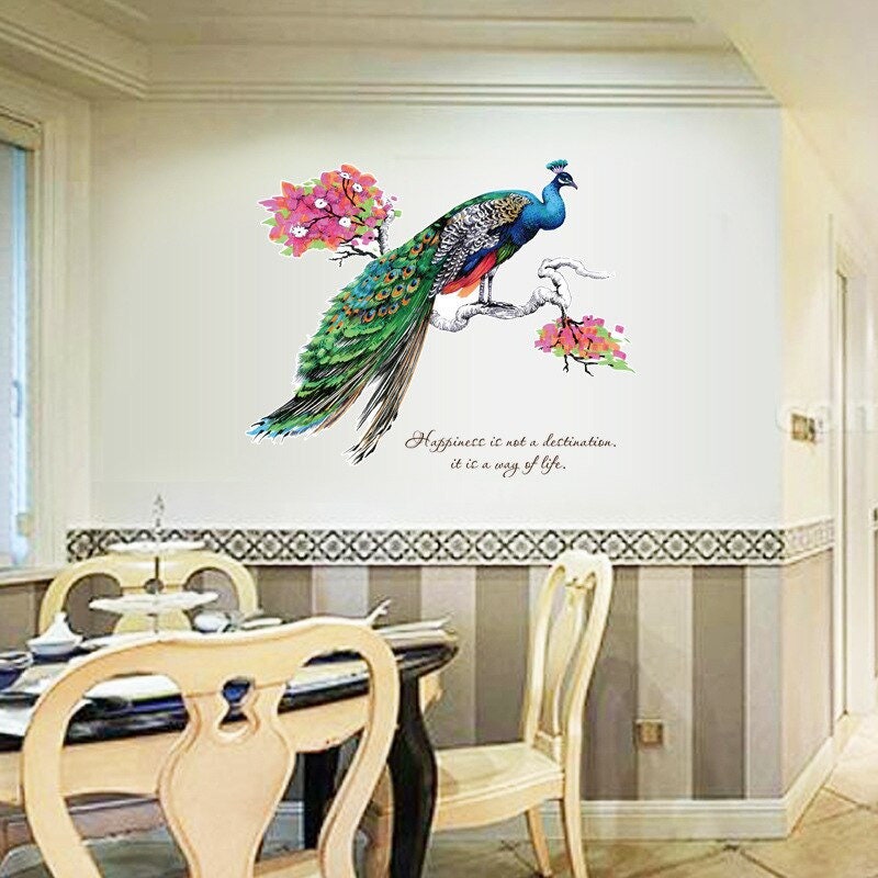 Peacock Wall Decal, Large Peacock Wall Sticker, Peacock Bird Vinyl Wall ...