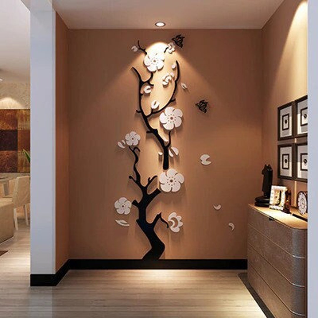 Flower Tree Wall Decal, Blowing Tree Wall Decal, Tree With Leaves Wall ...