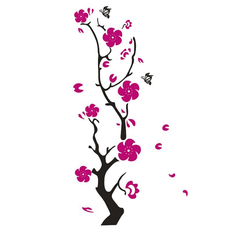 Flower Tree Wall Decal, Blowing Tree Wall Decal, Tree With Leaves Wall ...
