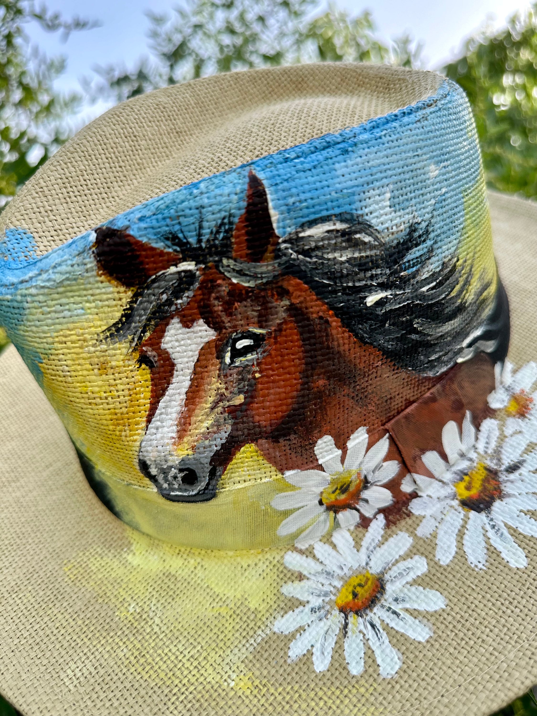 Hand Painted Horse Hat, Handmade Horse Straw Hat, Straw Beach Hat ...
