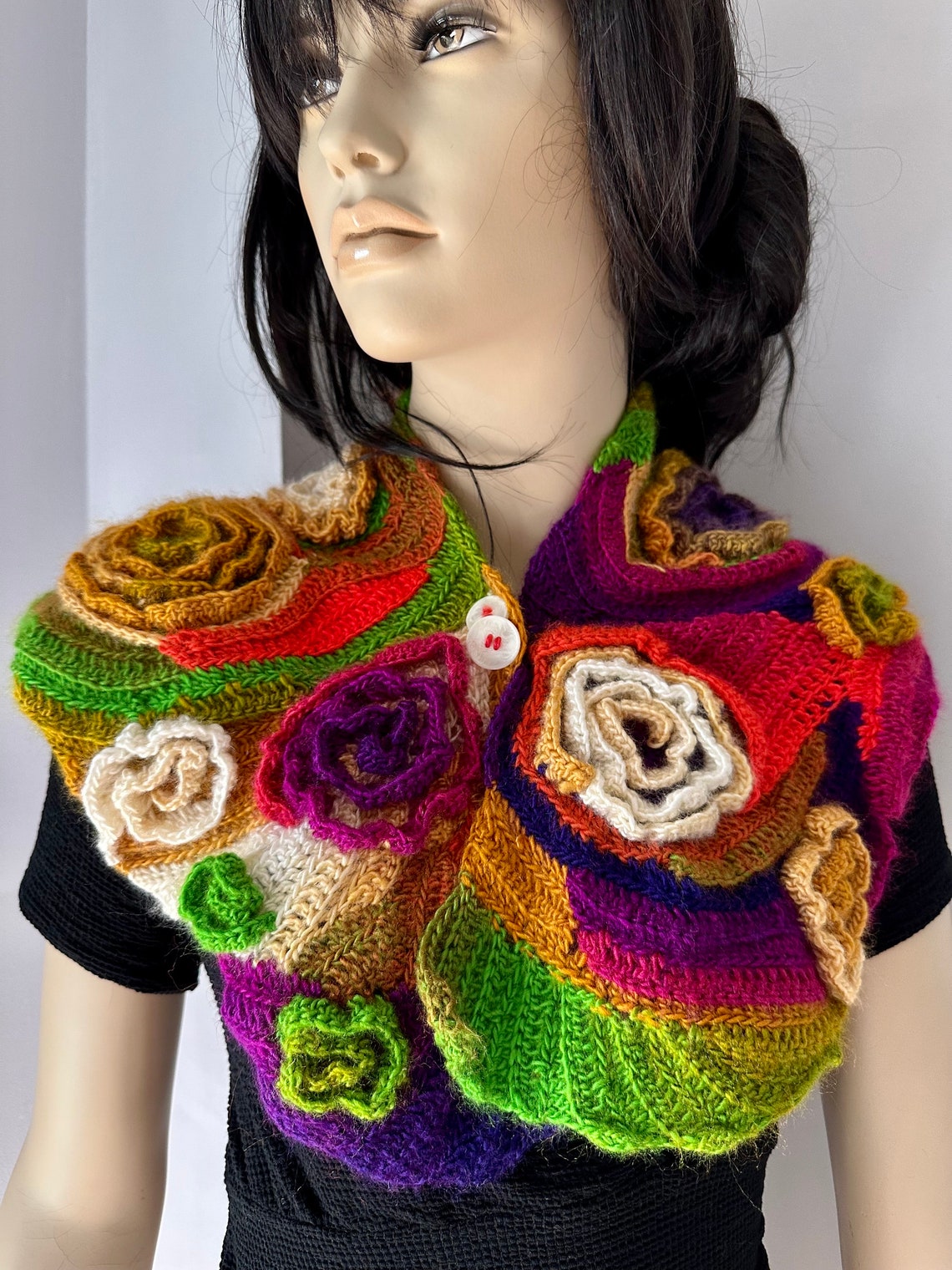 Rainbow Crochet Scarf Freeform Crochet Cowl Women's, Boho Fashion Women ...