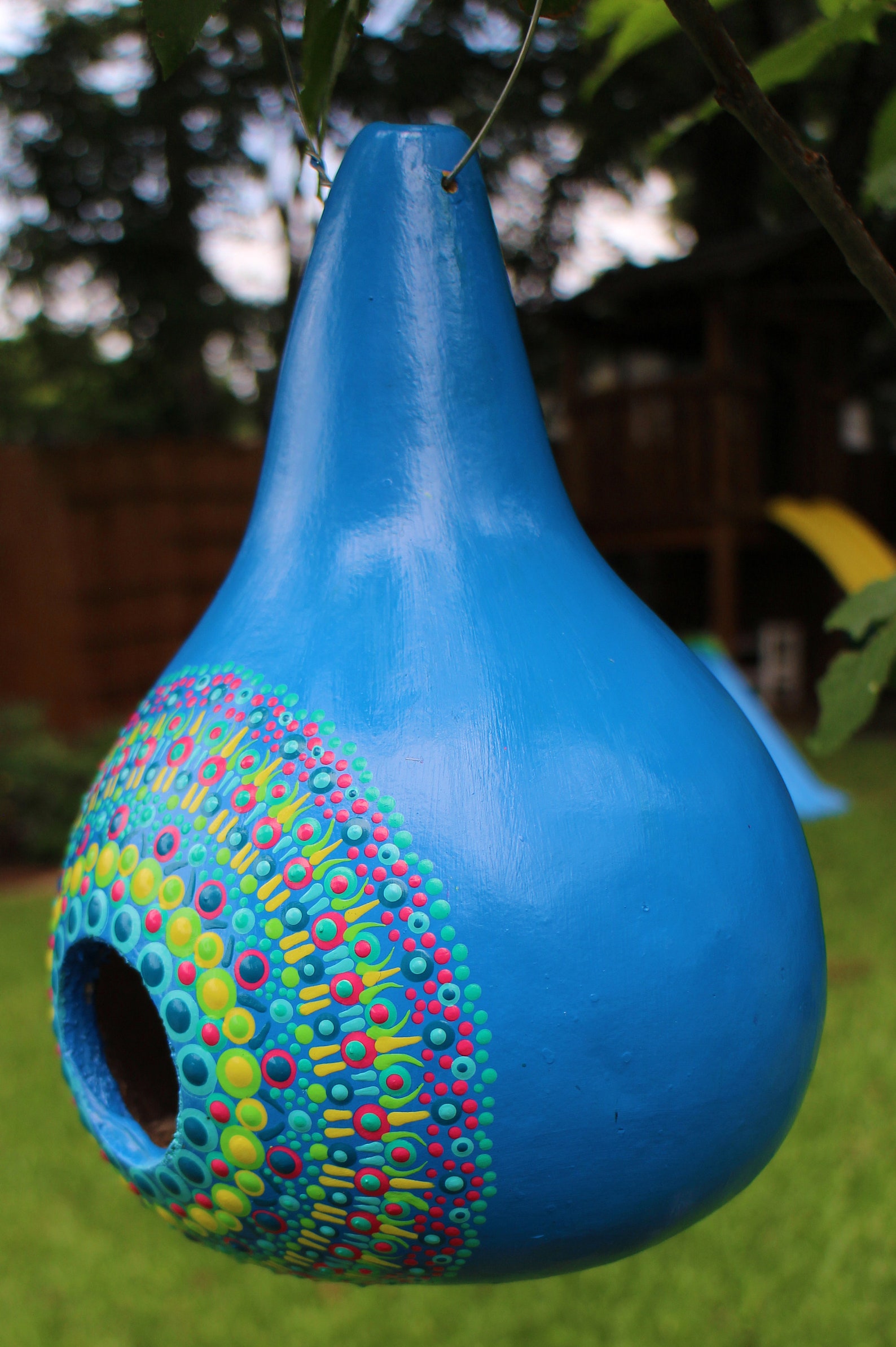 Blue and Yellow Hand Painted Gourd Bird House - Etsy