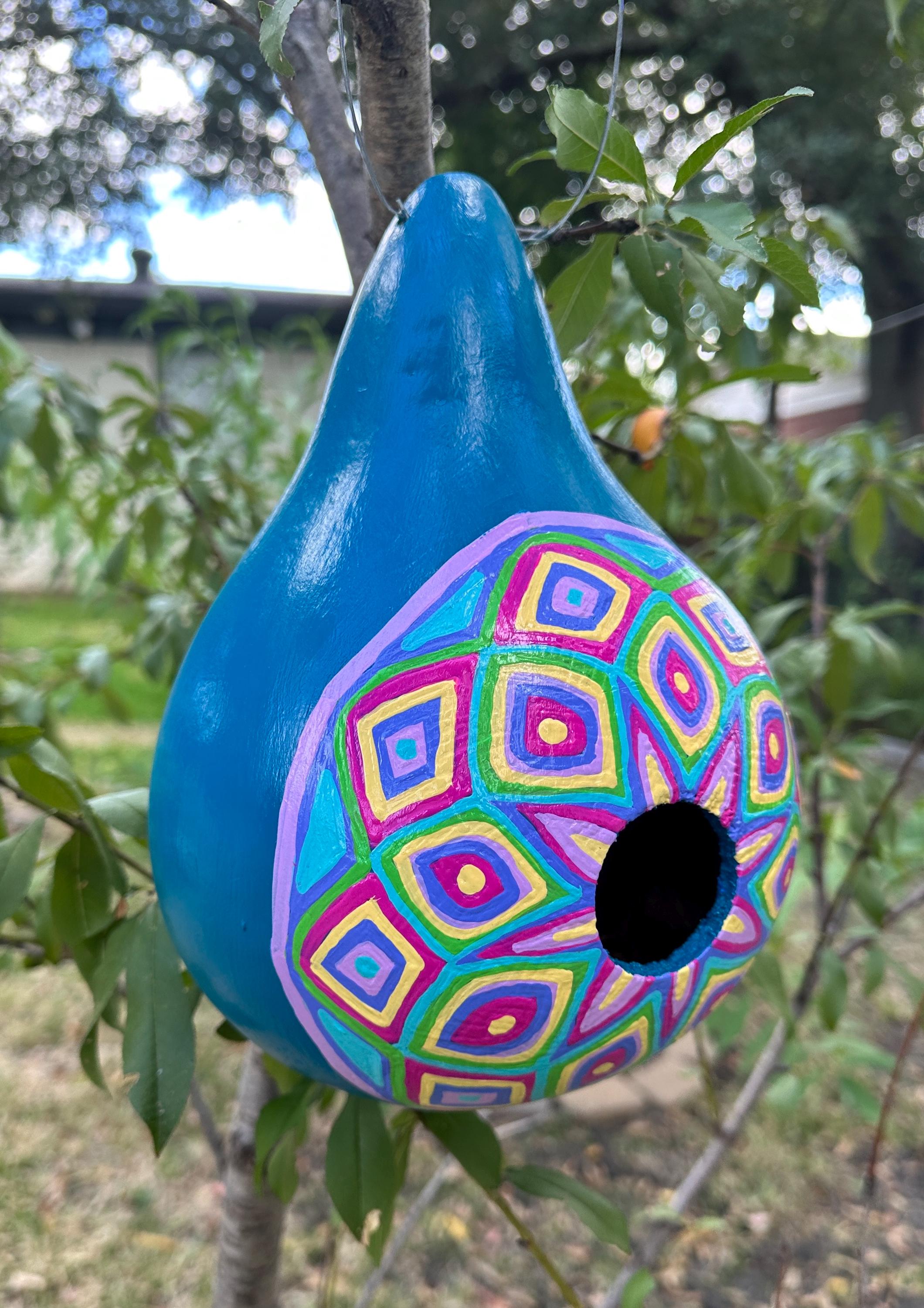 Hand Painted Blue and Purple Gourd Hanging Birdhouse - Etsy