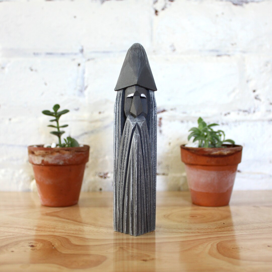 Grey Wizard Gnome Wood Carving Small 6 Inch Handmade Wooden - Etsy