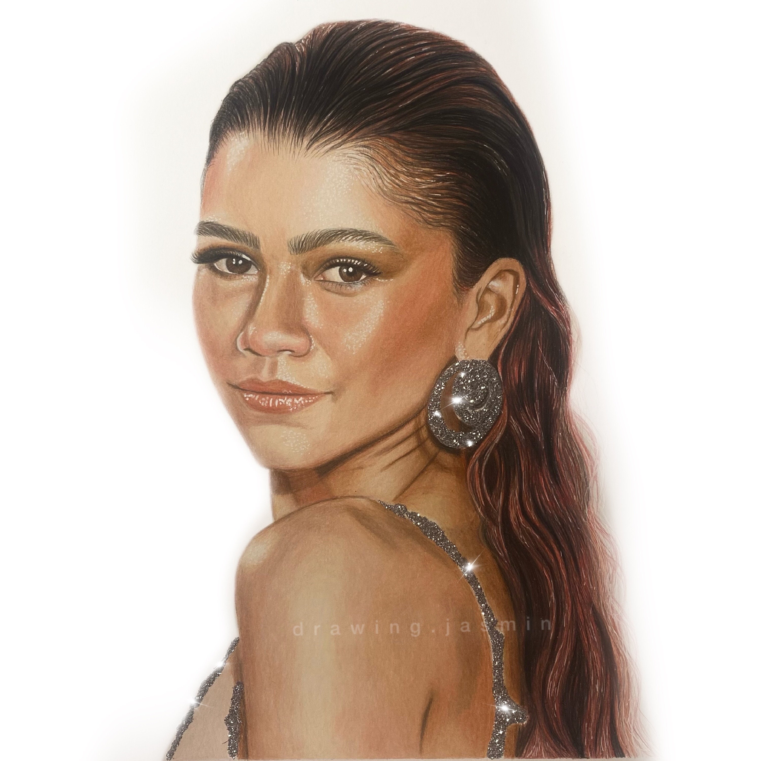 Zendaya Portrait Drawing With Glitter Details - Etsy