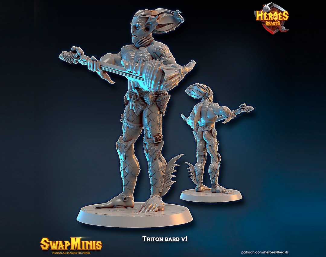 Triton Bard Warrior for D&D Dungeons and Dragons Tabletop - Etsy