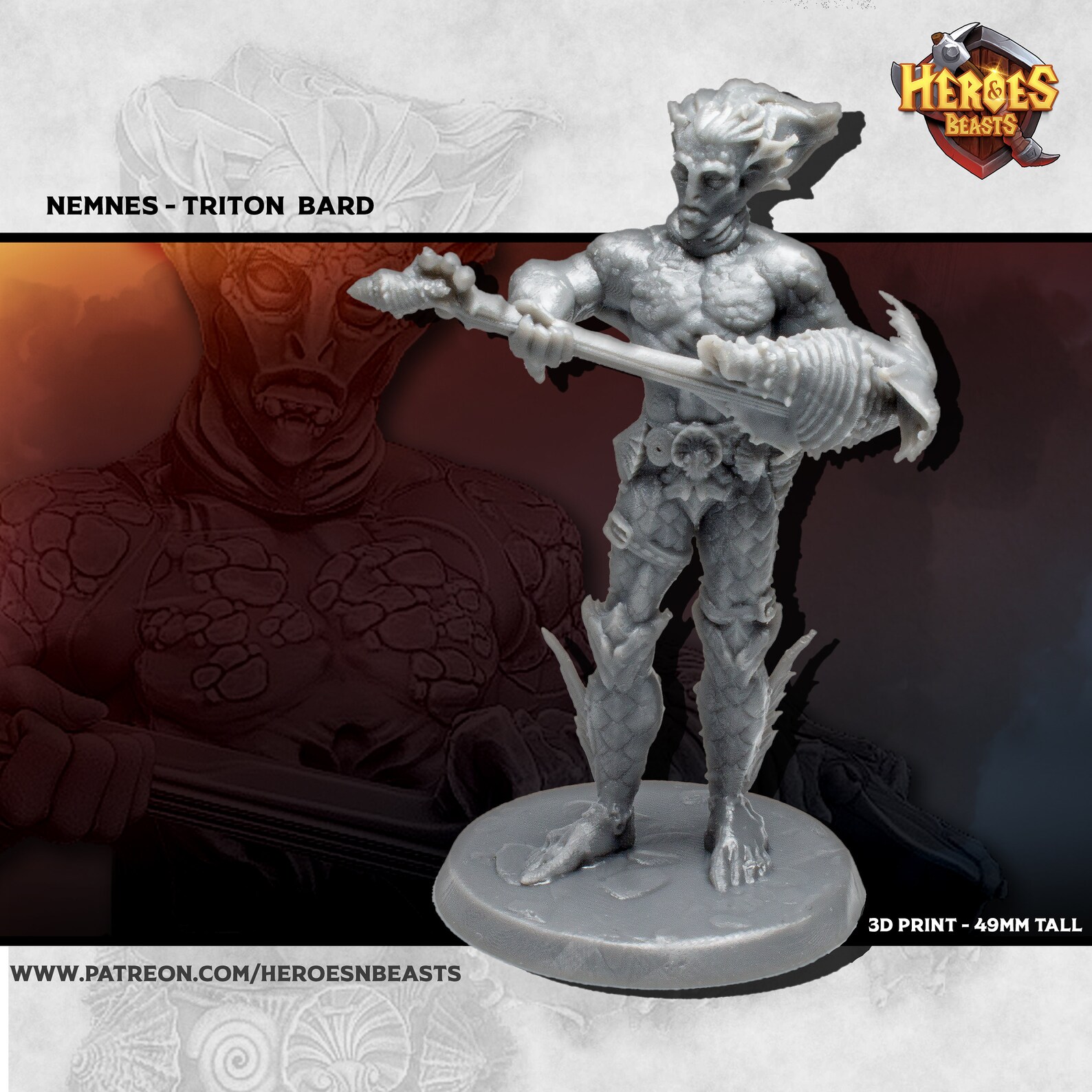 Triton Bard Warrior for D&D Dungeons and Dragons Tabletop | Etsy