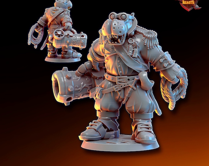 Giff Fighter Infantry Miniature Hippo Soldier Dungeons and Dragons Mini ...