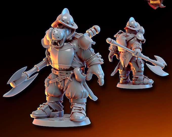 Giff Fighter Infantry Miniature Hippo Soldier Dungeons and Dragons Mini ...