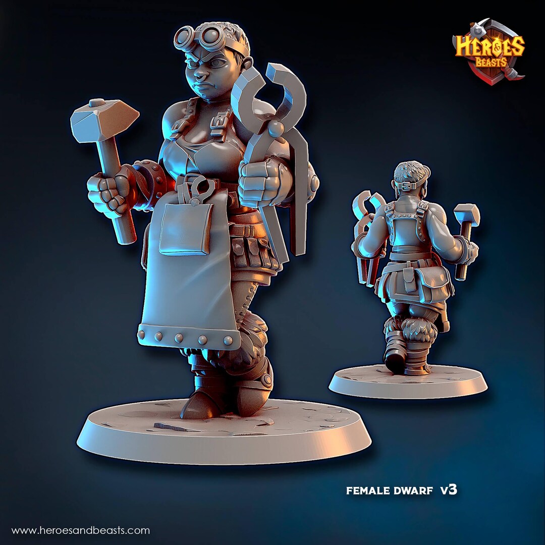 Dnd Female Dwarf Blacksmith V3( Digital Stl File Pre Supported for 3d ...