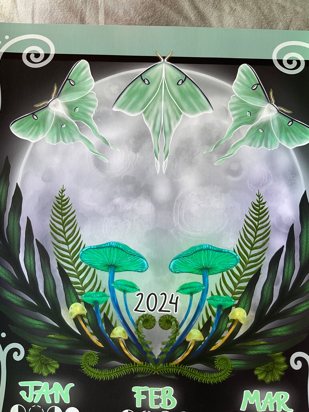 2024 Lunar Calendar, Luna Moth Ferns and Fungi Moon Phase Calendar - Etsy