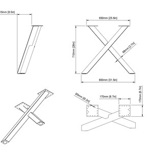 X-shaped Metal Table Legs: Industrial Rustic Decor, Powder Coated Steel ...