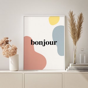 Bonjour Quote Print, Bonjour Print, Typography Quote Wall Art, Boho ...