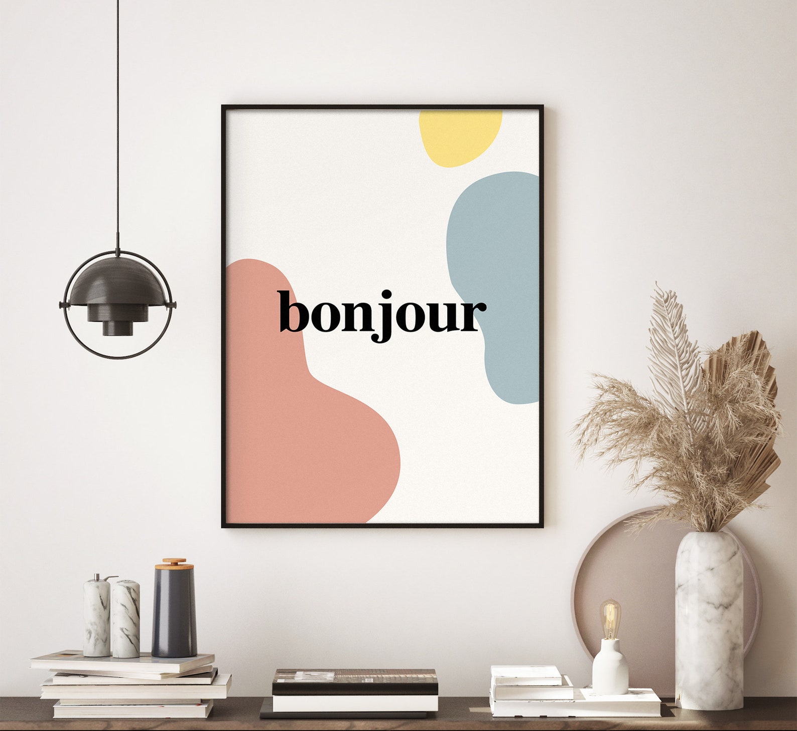 Bonjour Quote Print, Bonjour Print, Typography Quote Wall Art, Boho ...