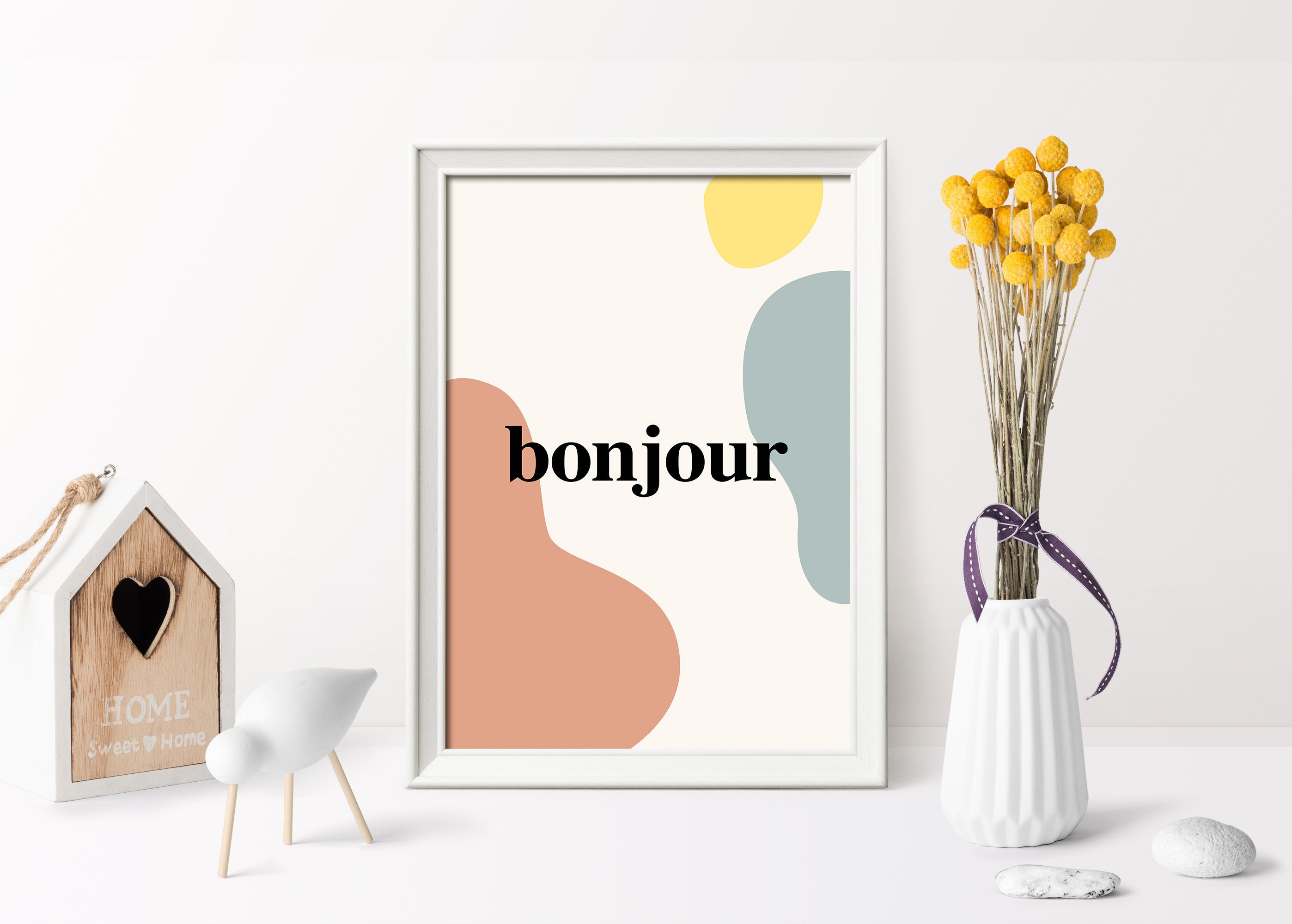 Bonjour Quote Print Bonjour Print Typography Quote Wall Art - Etsy