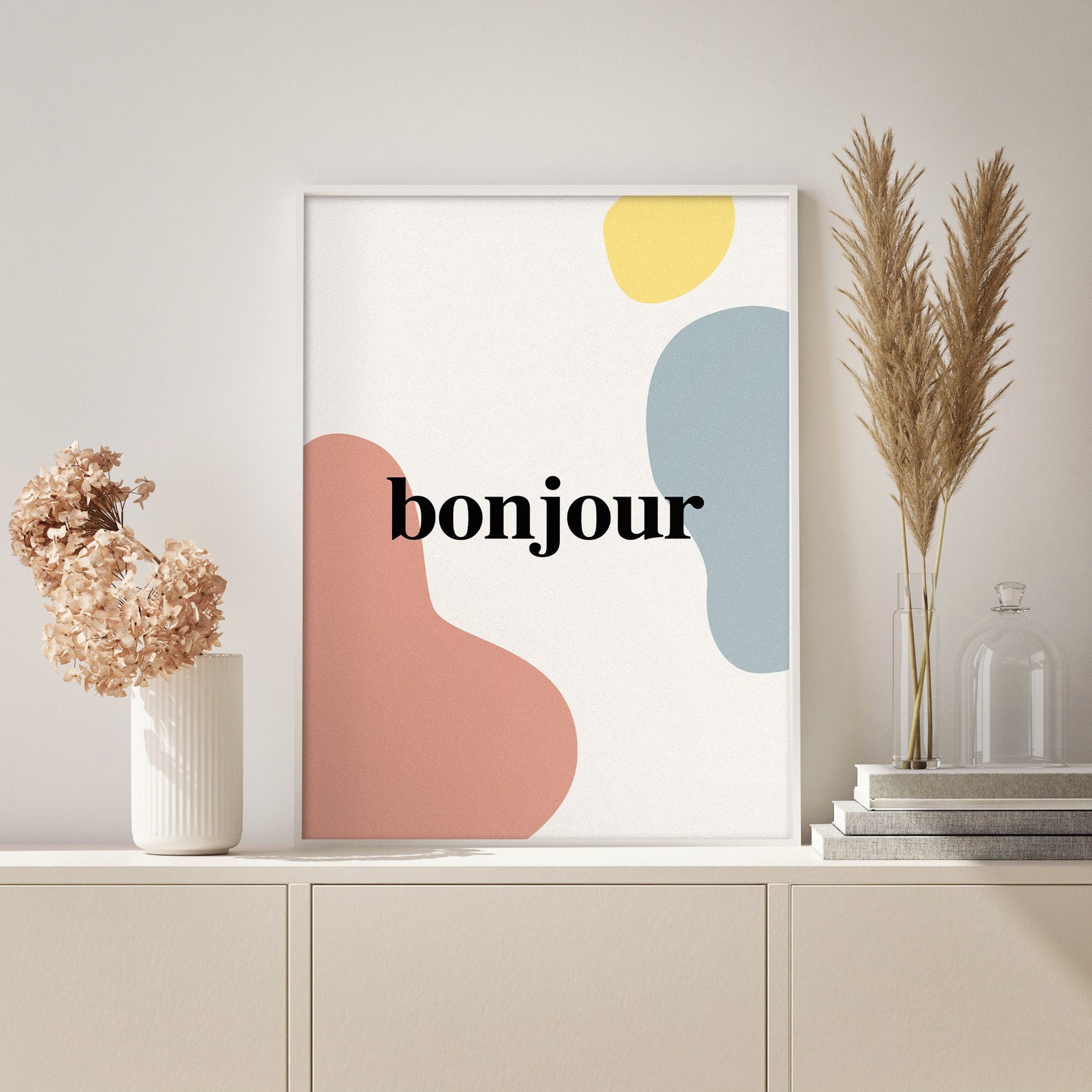 Bonjour Quote Print, Bonjour Print, Typography Quote Wall Art, Boho ...