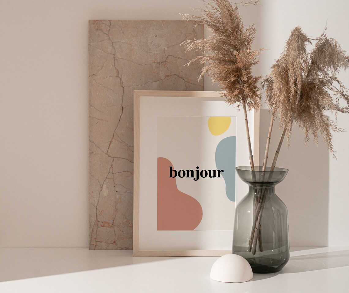 Bonjour Quote Print Bonjour Print Typography Quote Wall Art - Etsy