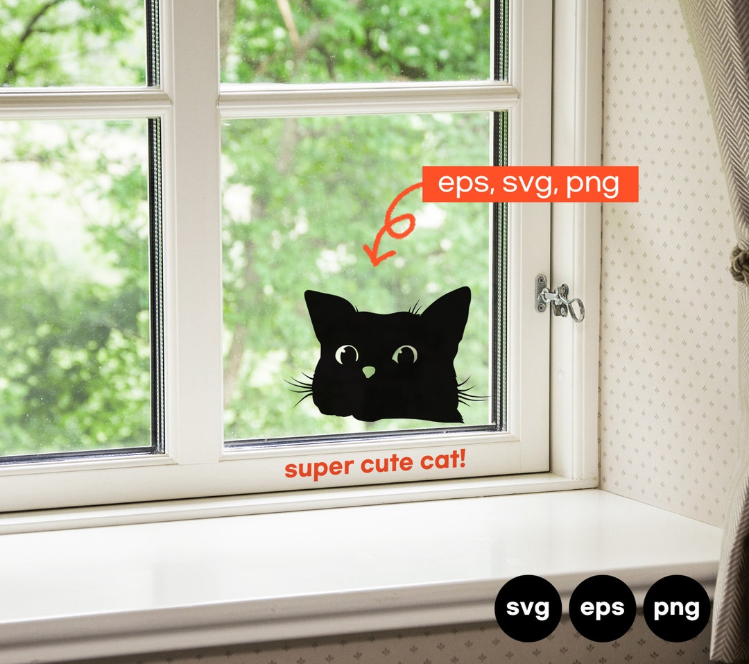 Peeping Cat Svg, Lovely Cat Svg, Window Cat Sticker, Cute Black Cat ...