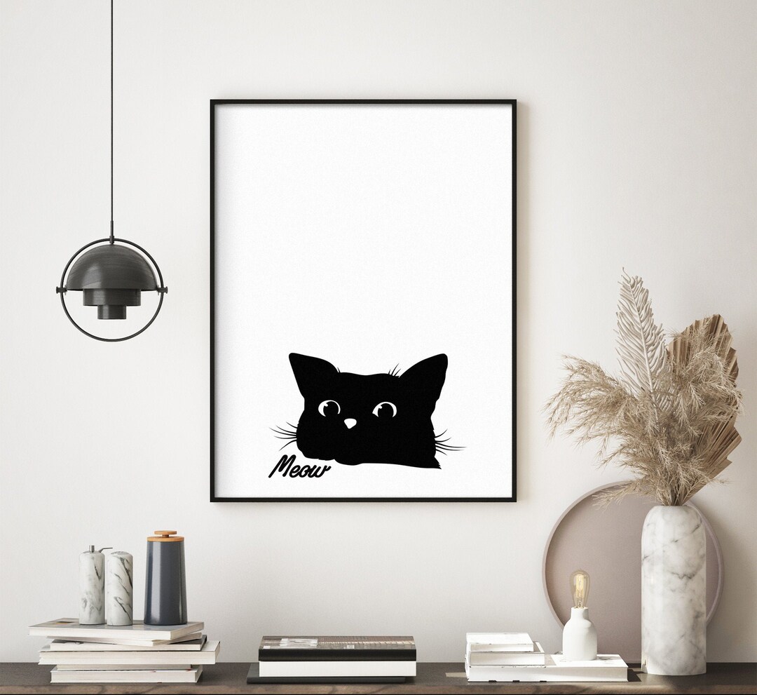 Peeping Cat Poster, Cat Print, Kitten Poster, Black Cat, Cat Lover ...
