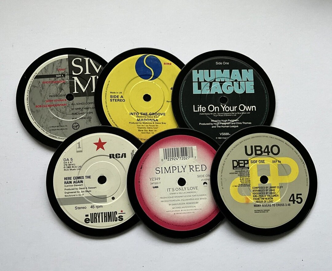 6 1980s Coasters Hand Crafted From Original 1980s Vinyl Records, Felt ...