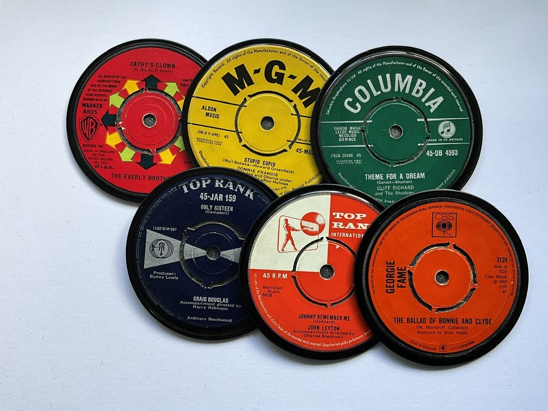 6 1960s Retro Vinyl Coasters, Hand Crafted From Original 1960s Hit ...