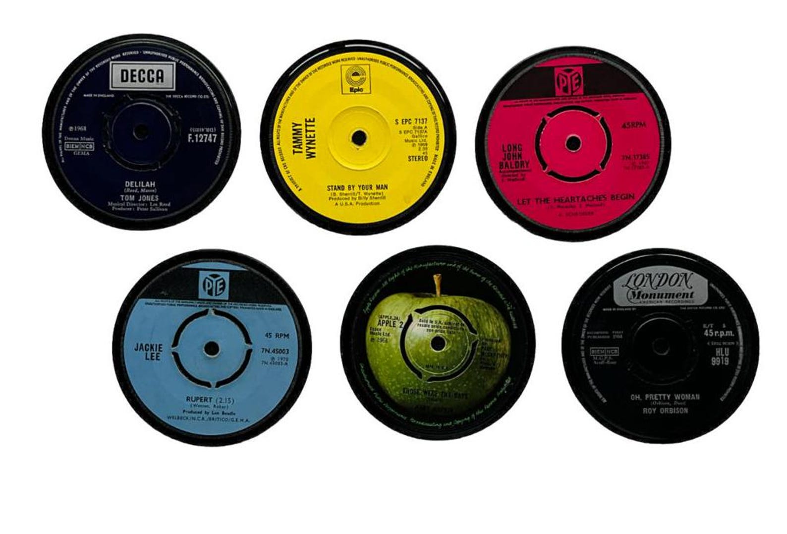6 1960s Coasters Hand Crafted From Original 1960s Hit Vinyl Records ...