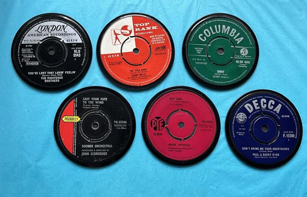 6 1960s Coasters Hand Crafted From Original 1960s Hit Vinyl Records ...