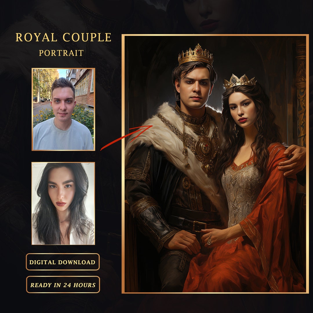 Custom Royal Couple Portrait: Queen and King From Photo (digital ...