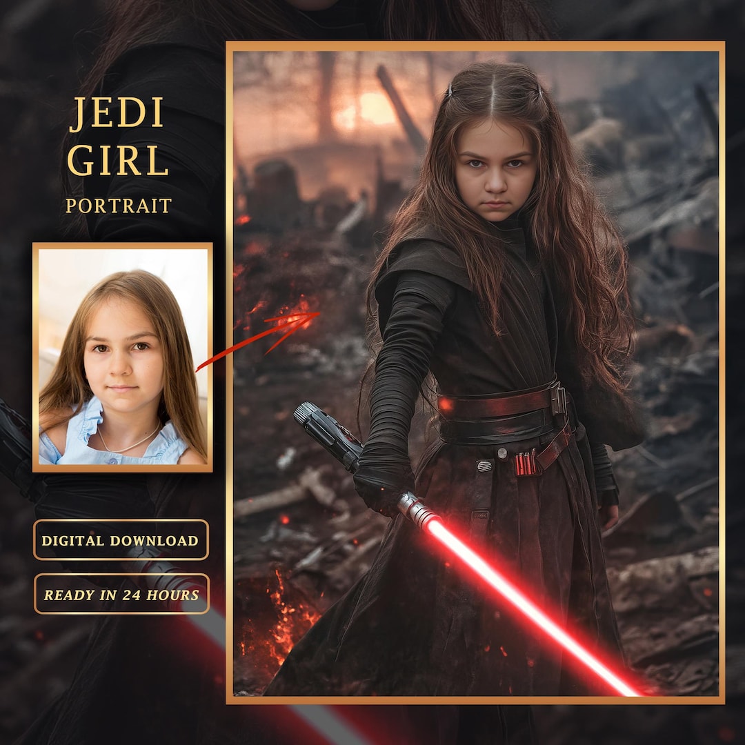 Custom Jedi Girl Portrait, Personalized Star Wars Art, Gift for ...