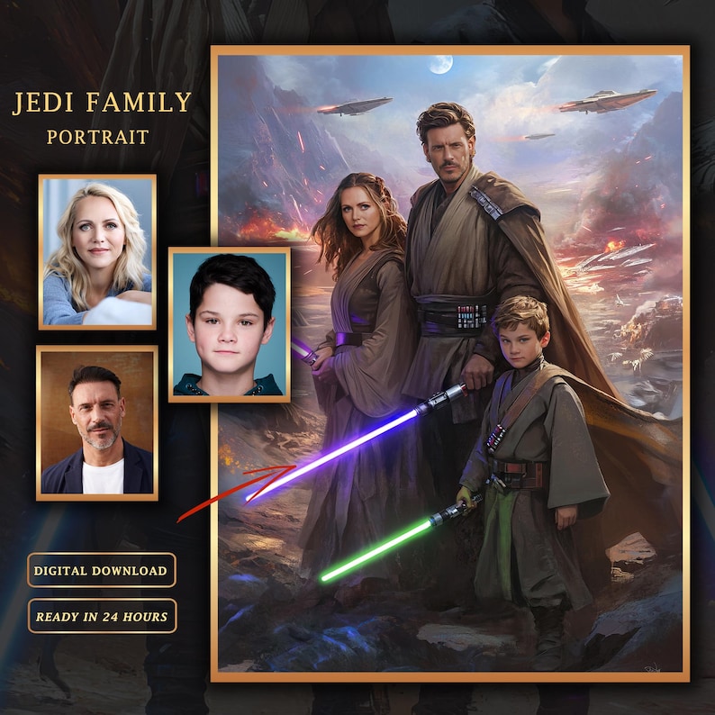 Custom Star Wars Portrait: Personalized Jedi Family Art. Digital ...