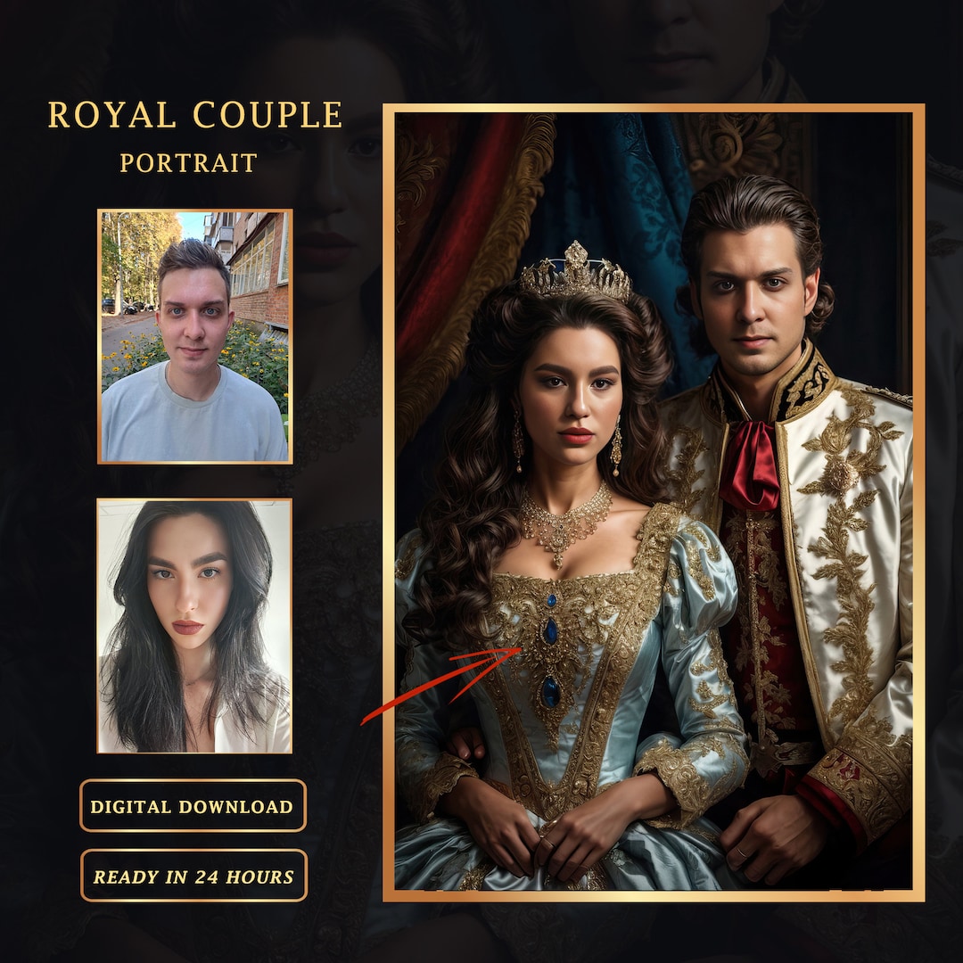 Custom Royal Family Portrait From Photo, Custom Queen and King Portrait ...