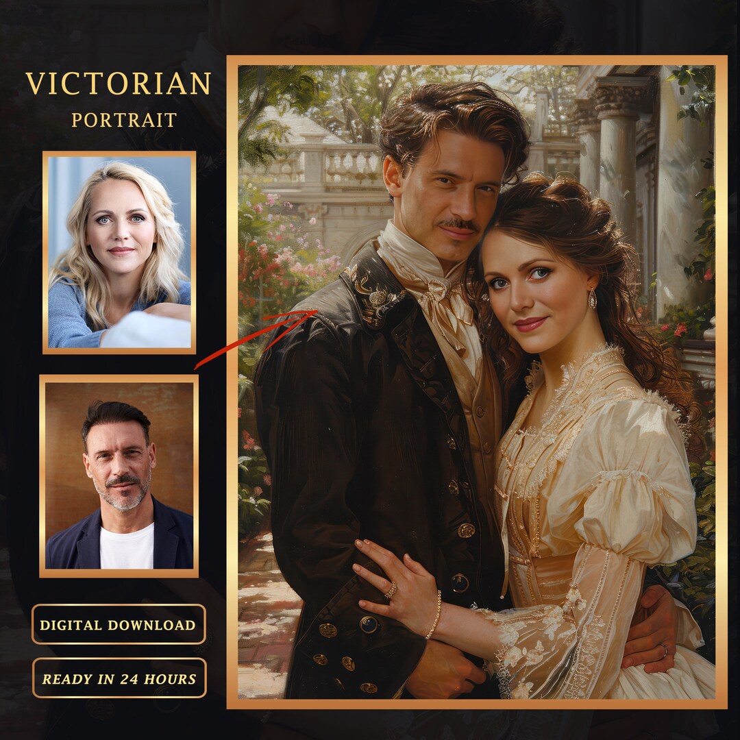 Custom Victorian Couple Portrait: Personalized Oil Painting Style ...
