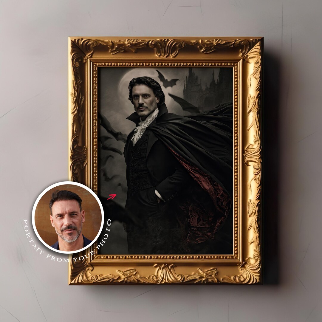 Personalized Vampire Portrait: Custom Dark Vintage Oil Painting Wall ...