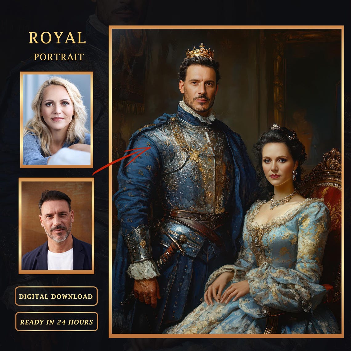 Royal Couple Portrait Customized From Your Photo - Unique King and ...