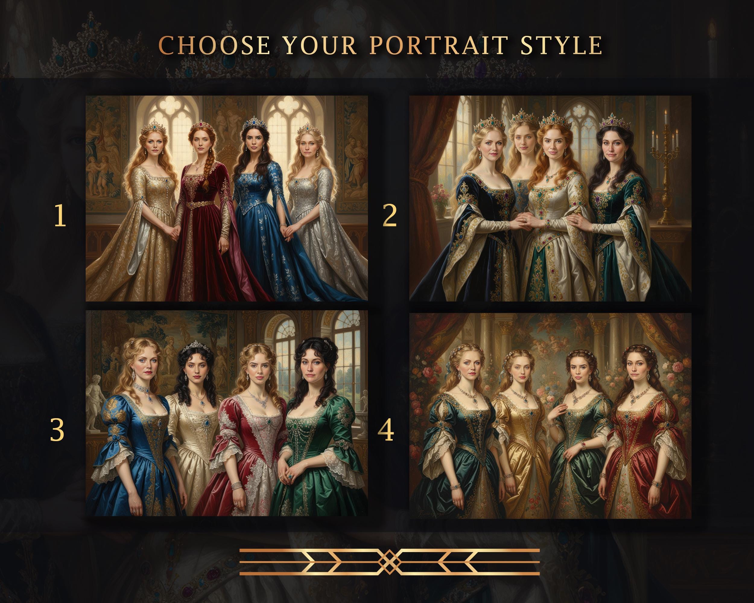Personalized Royal Portrait for Sisters, Custom Four Queens Artwork ...