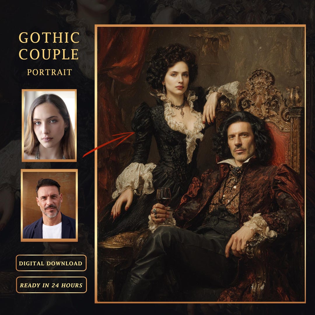 Custom Gothic Vampire Couple Portrait: Personalized Fantasy Art ...