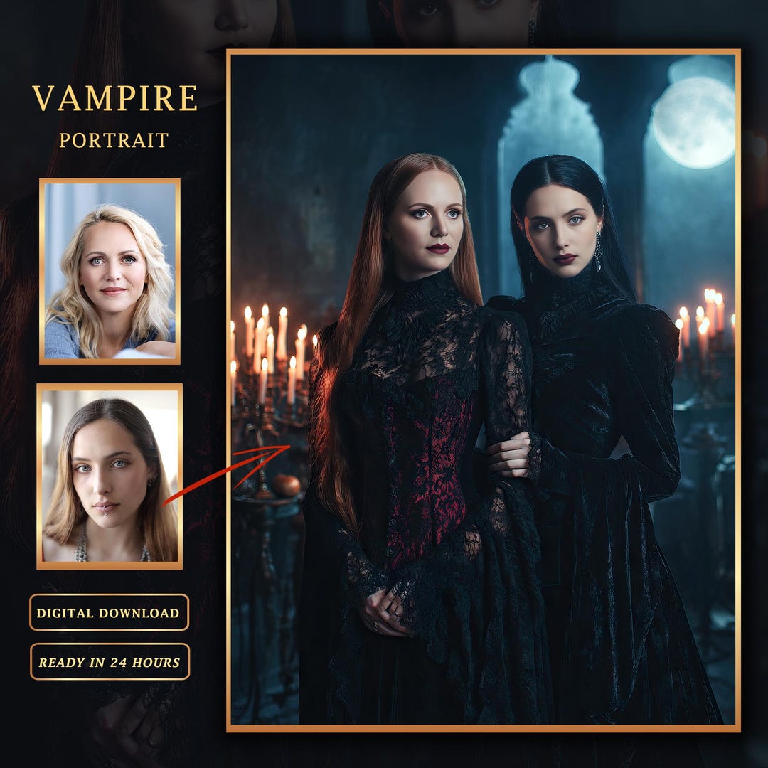 Custom Portrait From Photo. Two Vampires Women Art. Personalized ...