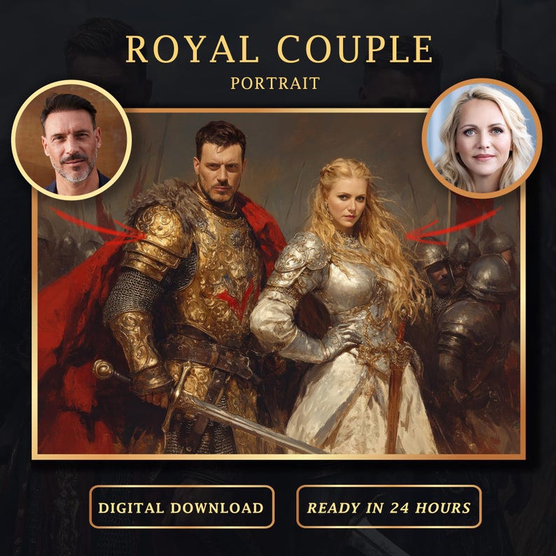 Custom Royal Couple Portrait: Knight and Princess Warrior (digital ...