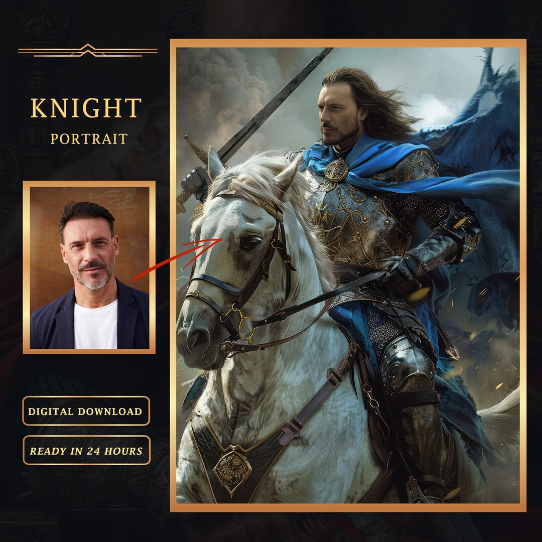 Custom Knight Portrait From Photo: Personalized Royal Gift (digital ...