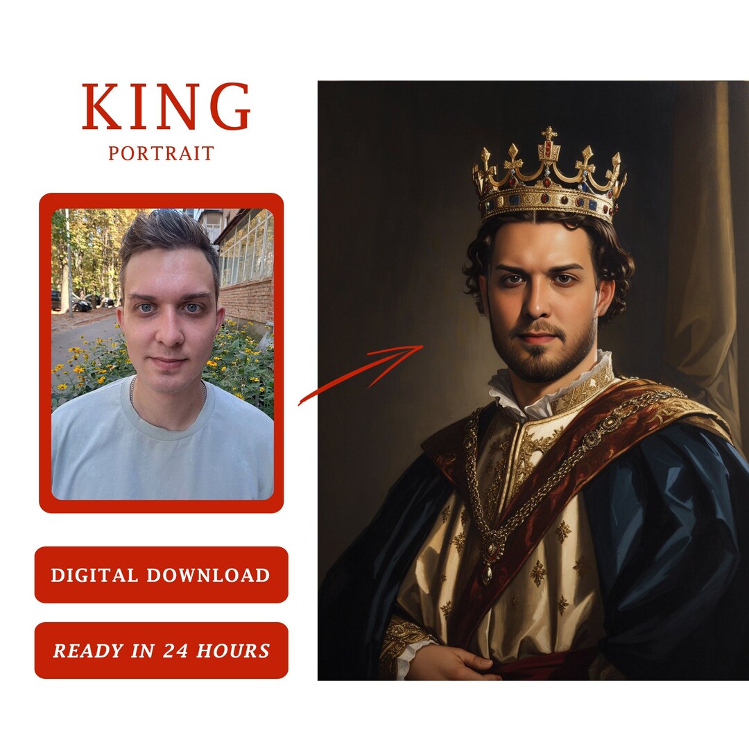 Personalized King Royal Portrait From Photo, Renaissance Portrait ...