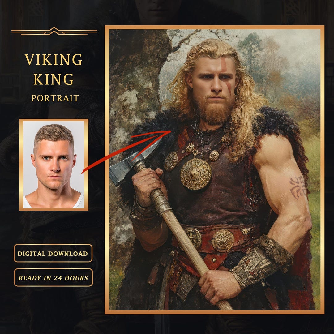 Personalized Viking Portrait From Photo, Custom Viking Warrior Portrait ...