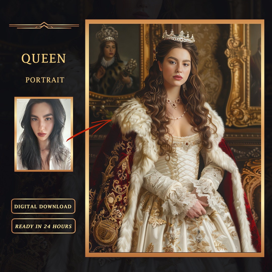 Custom Queen Portrait From Your Photo: Personalized Royal Art Gift ...